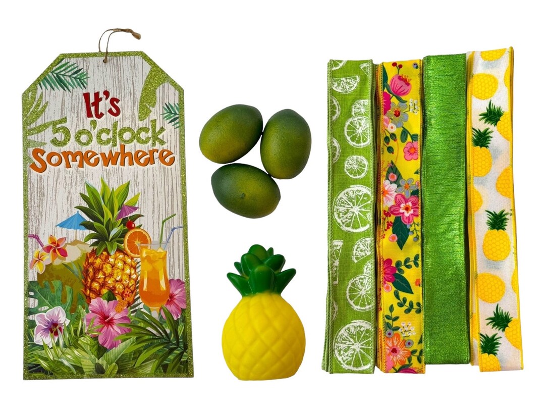 It’s 5 O’clock Somewhere Summer Sign & Ribbon Bundle Set, DIY Wreath Making Supply Kit Box, Do ...