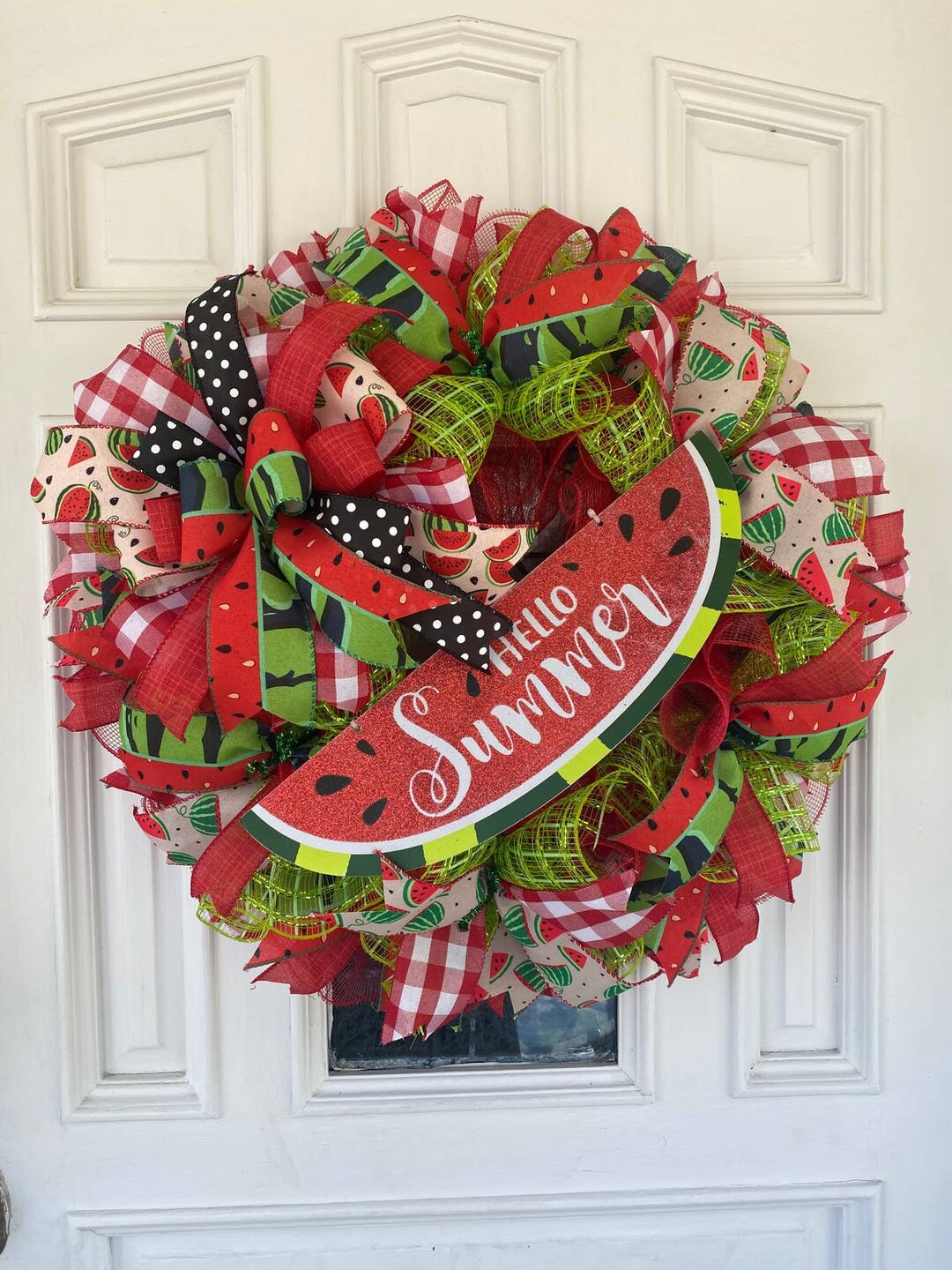 Hello Summer Watermelon Deco Mesh Ribbon Wreath, Large Watermelon Bow ...