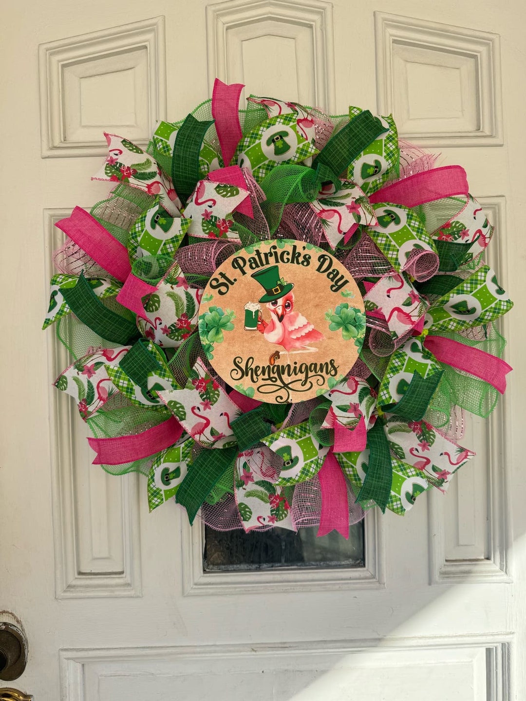 Whimsical Saint Patricks Day Mesh Ribbon Wreath, Shenanigans Front Door ...