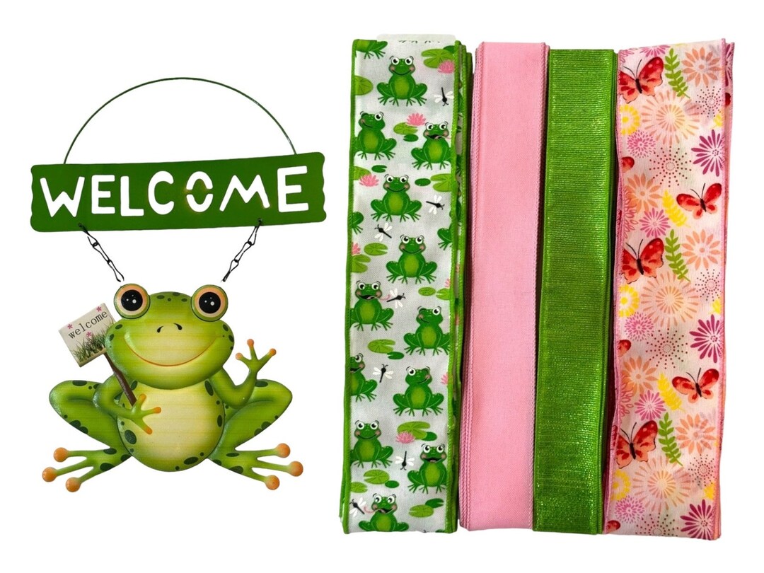 Welcome Frog and Butterfly Sign & Ribbon Bundle Set, DIY Wreath Making ...