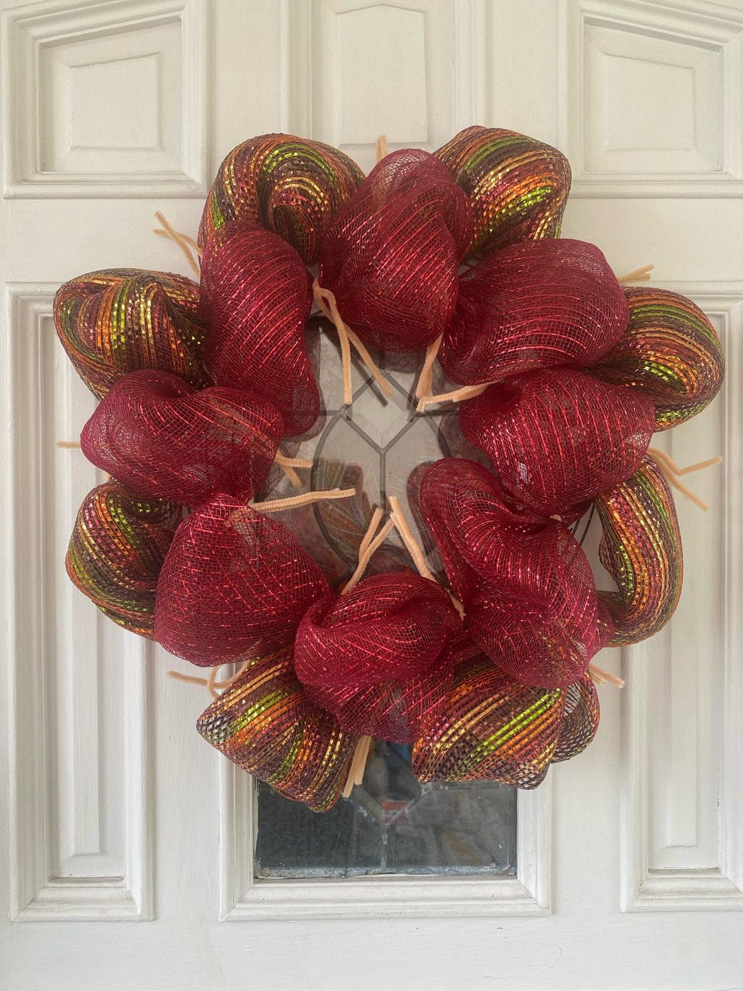 21” Poof Mesh Wreath Base, DIY Fall Wreath, Orange Green, Gold, Red and ...