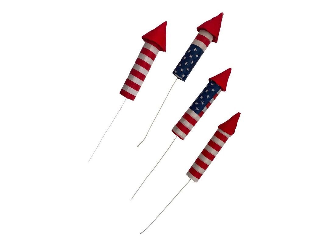 Set of 4 Patriotic Rocket Picks, Fireworks Wreath Attachment, Dynamite ...