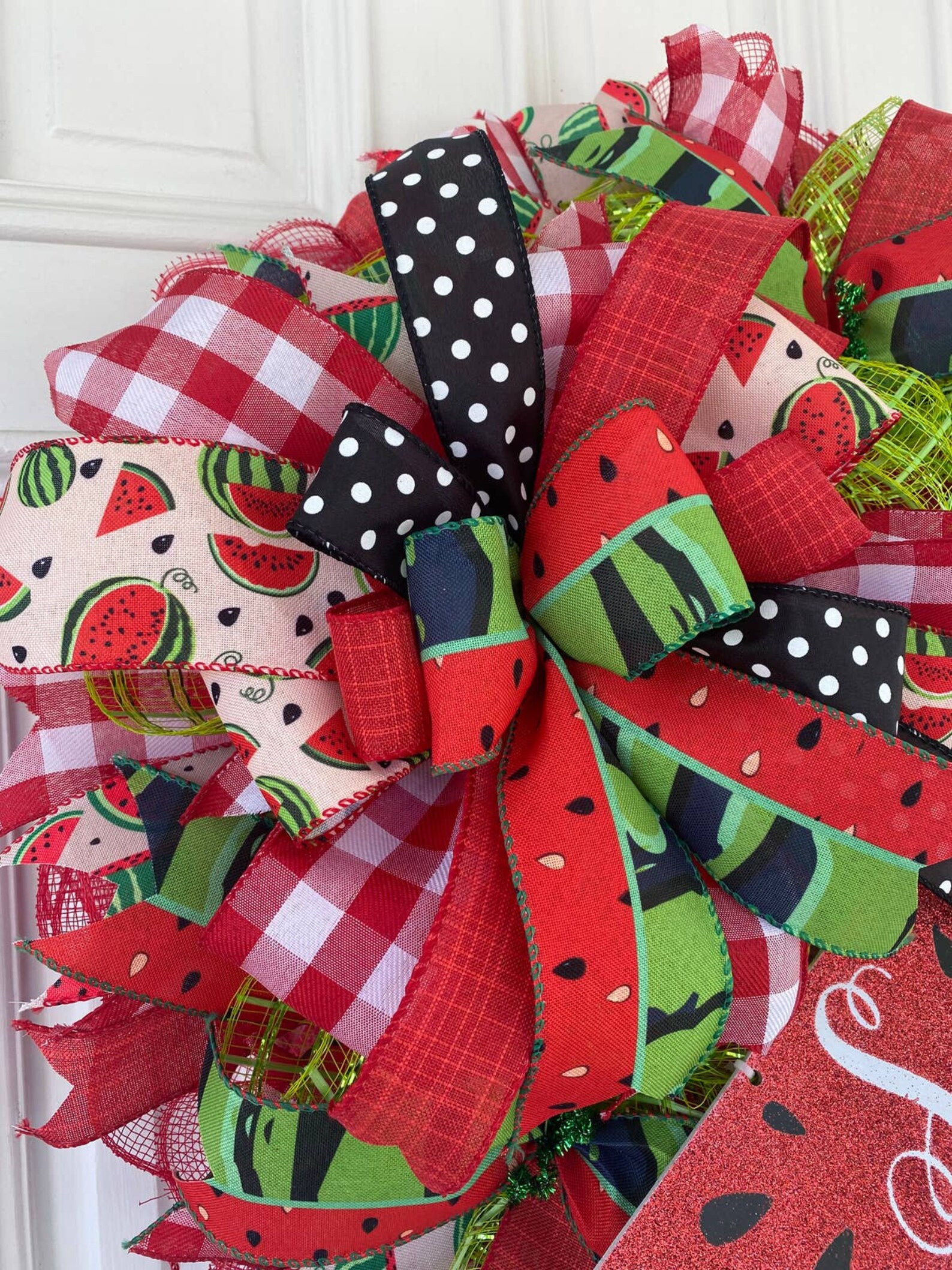 Hello Summer Watermelon Deco Mesh Ribbon Wreath Large - Etsy
