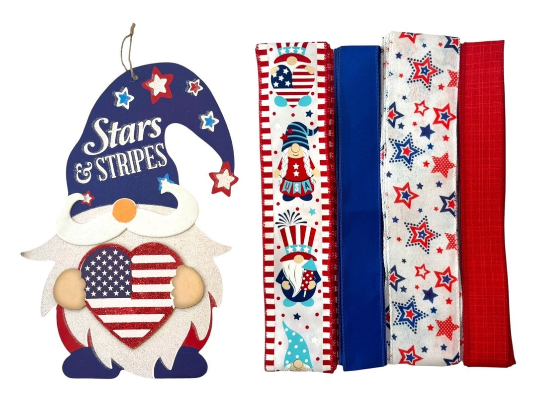 American Flag Patriotic Gnome Ribbon & Sign Bundle, DIY Wreath Making ...