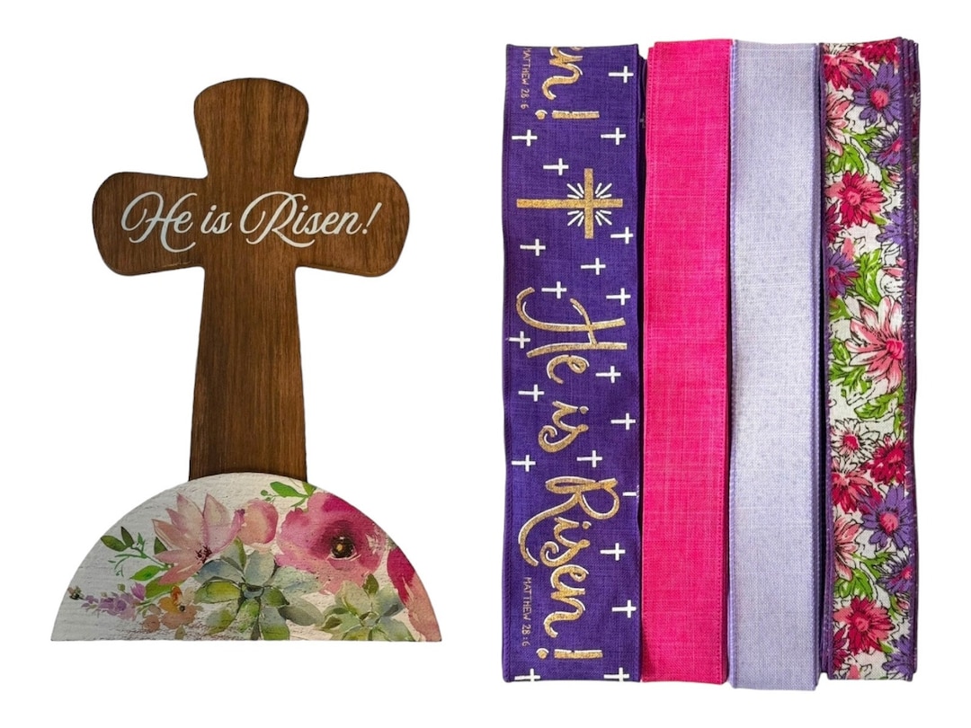 He is Risen Cross Floral Sign & Ribbon Bundle Set, DIY Spring Easter ...