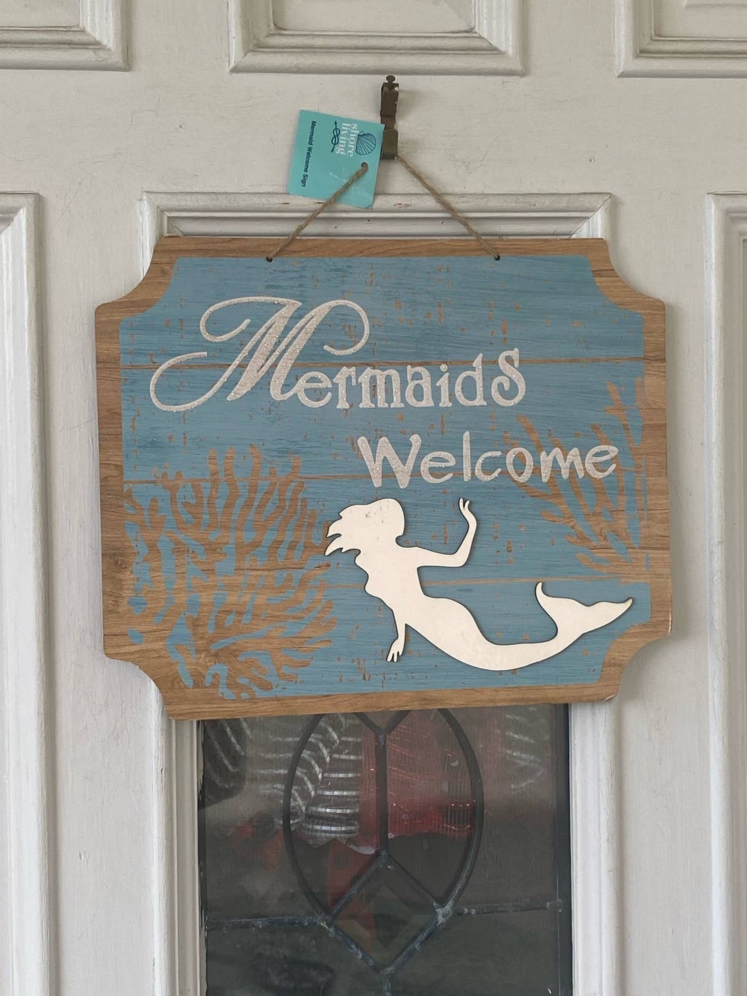 Mermaids Welcome Beach House Coral Seashell Summer Sign Wall Decor Door ...