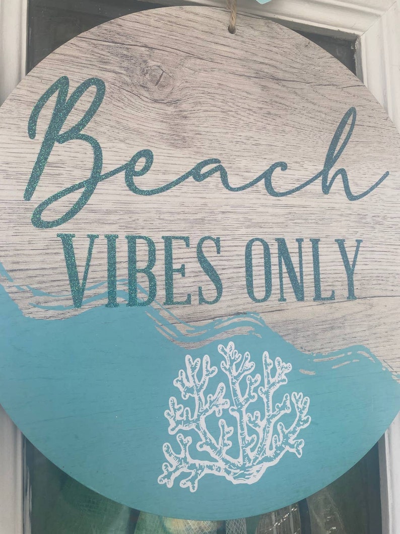 Beach Vibes Only Sign Wall Art Door Hanger Wreath - Etsy