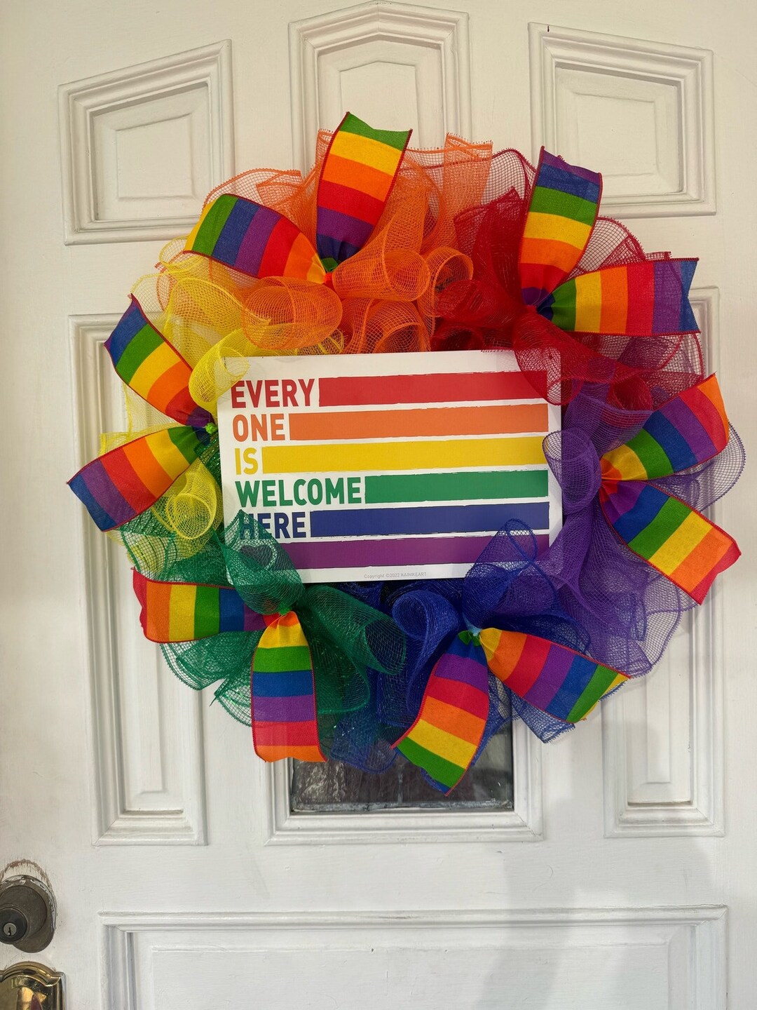 Everyone is Welcome Here Rainbow Pride Flag LGBTQ Sign Mesh Ribbon ...