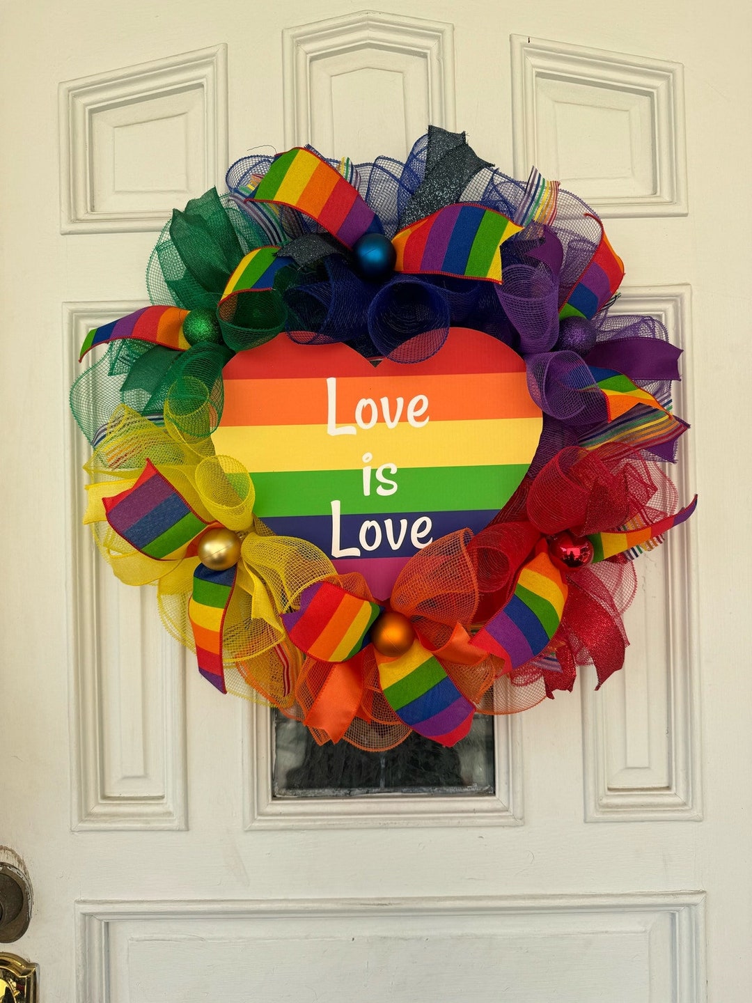 Rainbow LGBTQ Pride Month Mesh Ribbon Wreath Front Door Hanger, Hanging ...