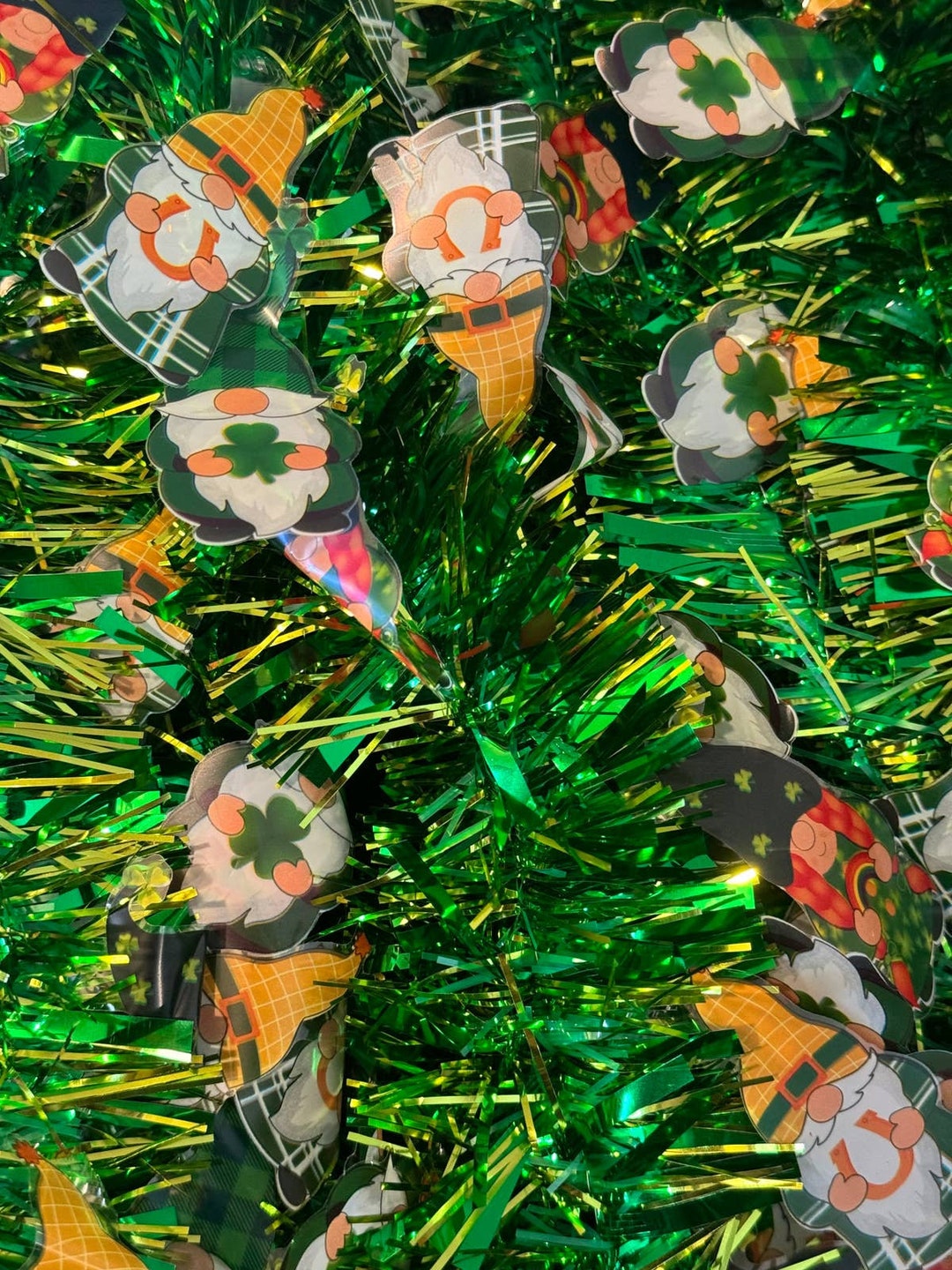 Saint Patricks Day Gnome Tinsel Garland Window Mantle Door Home Decor ...