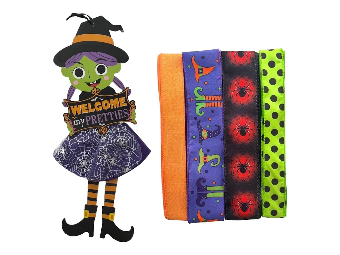 Halloween Witch Wreath Kit - Welcome My Pretties Sign and Ribbons - DIY ...