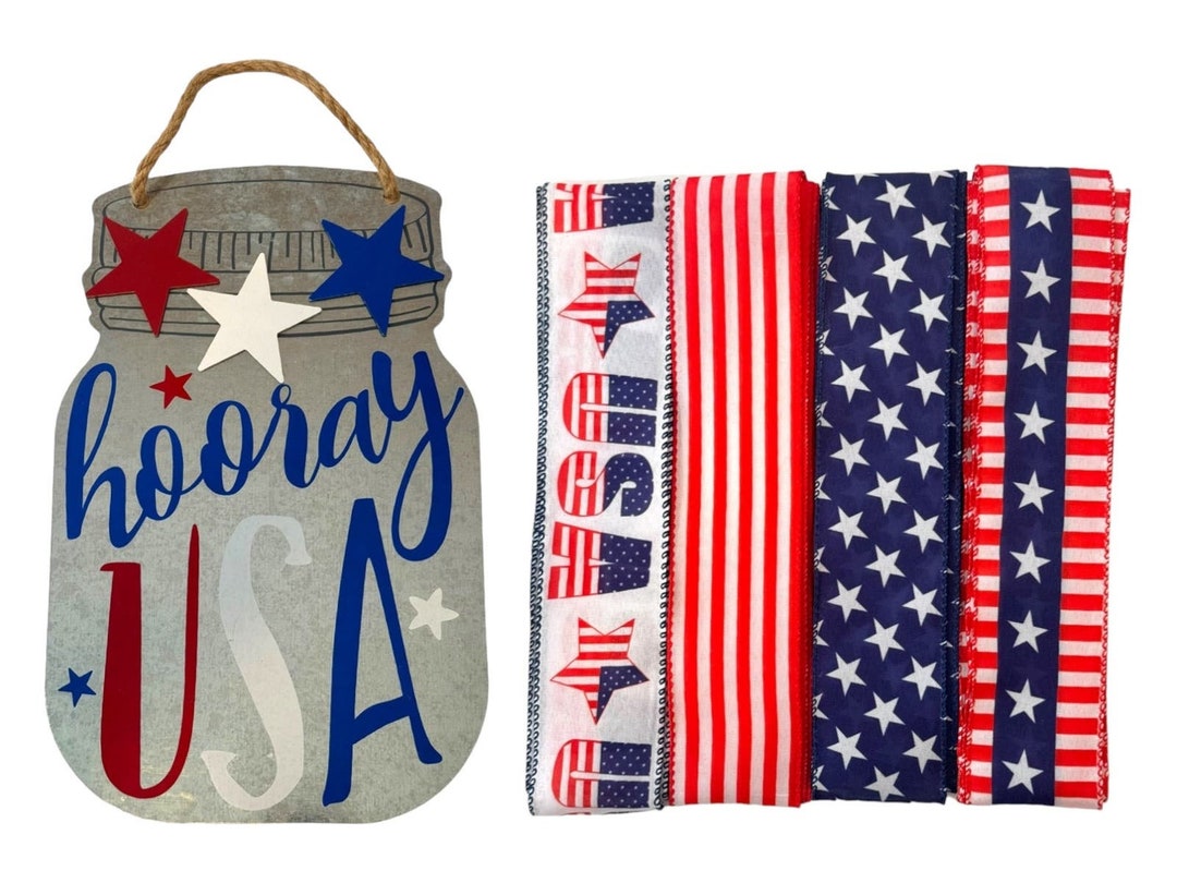 Hooray USA Mason Jar Sign & Ribbon Bundle, DIY Farmhouse Wreath Making ...