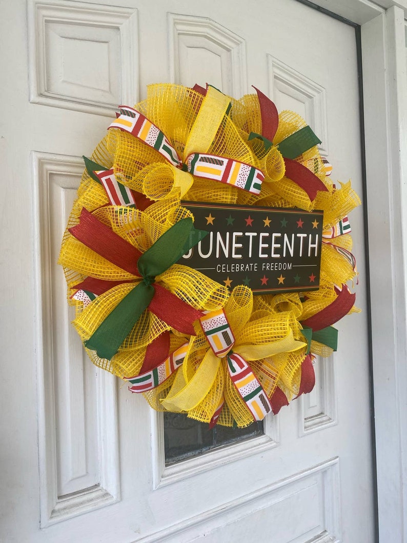 Juneteenth Deco Mesh Ribbon Wreath Red Yellow Green Celebrate - Etsy