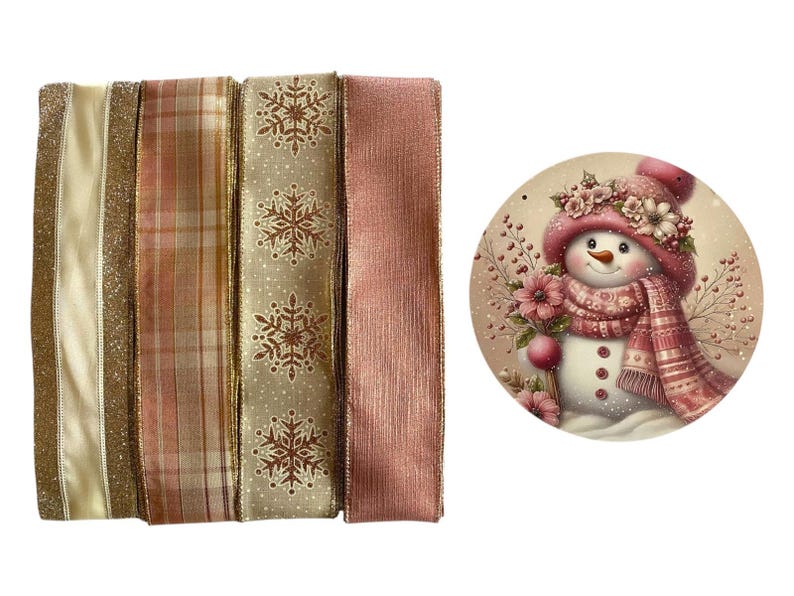 Blush Pink & Gold Snowman Wreath Kit | Elegant Winter Sign and Ribbon ...