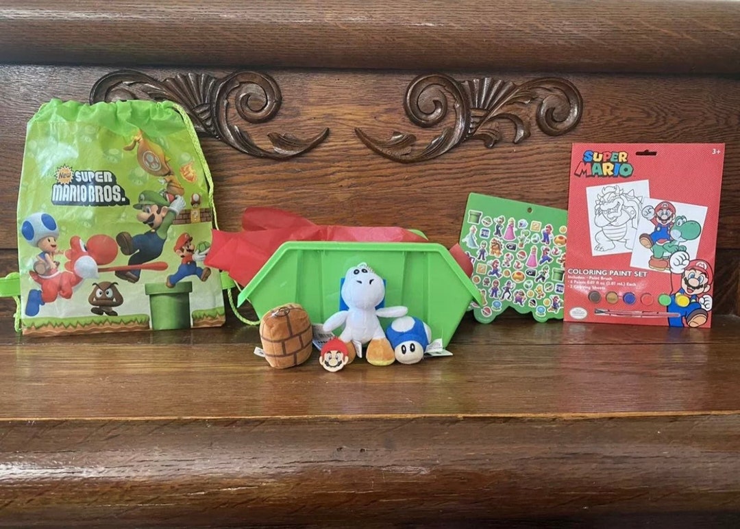 Super Mario Gift Basket, Backpack, Plush Yoshi, Brick, Mushroom, Paint ...