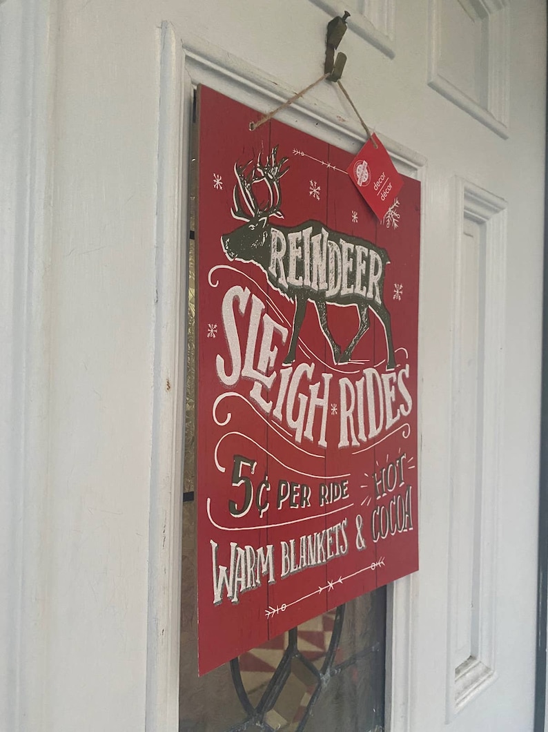 Reindeer Sleigh Ride Wood Sign Farmhouse Wall Decor Door - Etsy