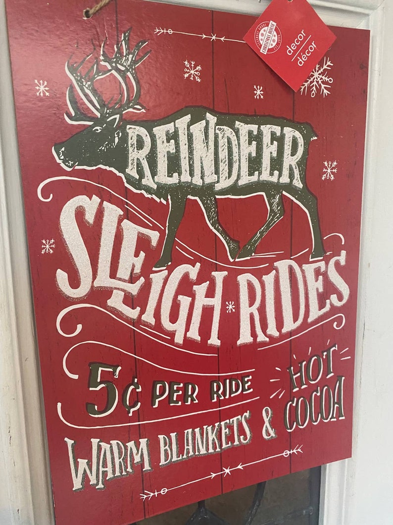 Reindeer Sleigh Ride Wood Sign Farmhouse Wall Decor Door - Etsy