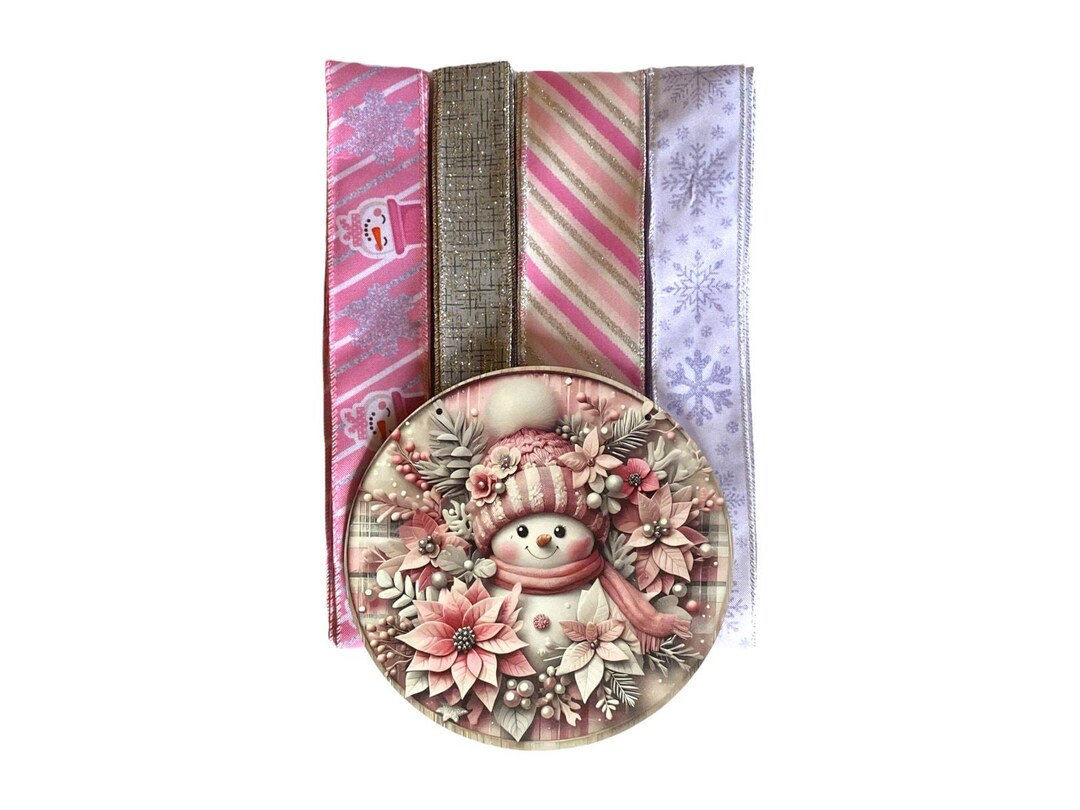 Blush Snowman Wreath Kit | Elegant Pink Christmas Ribbon & Sign Bundle ...