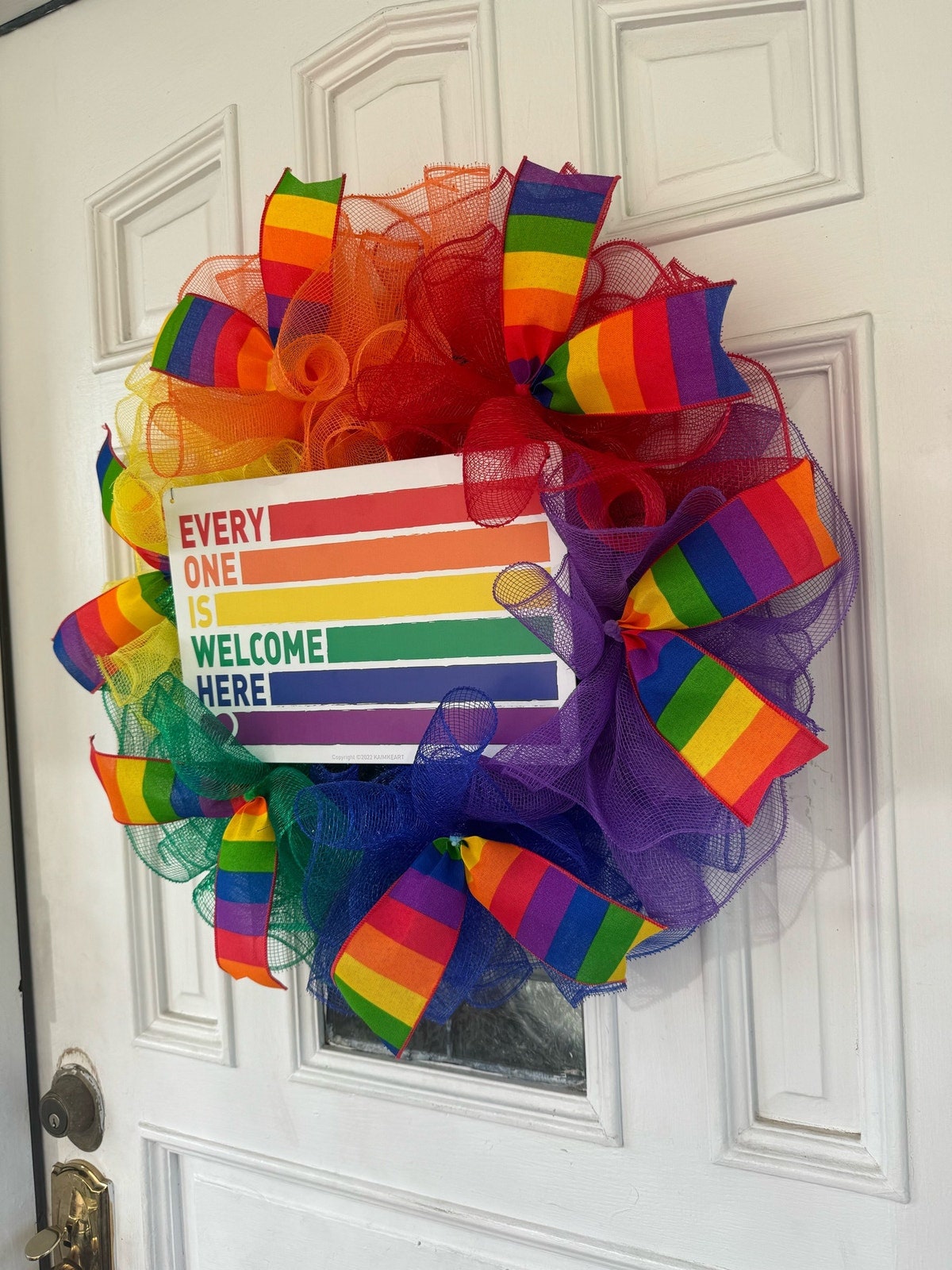 Everyone is Welcome Here Rainbow Pride Flag LGBTQ Sign Mesh Ribbon ...