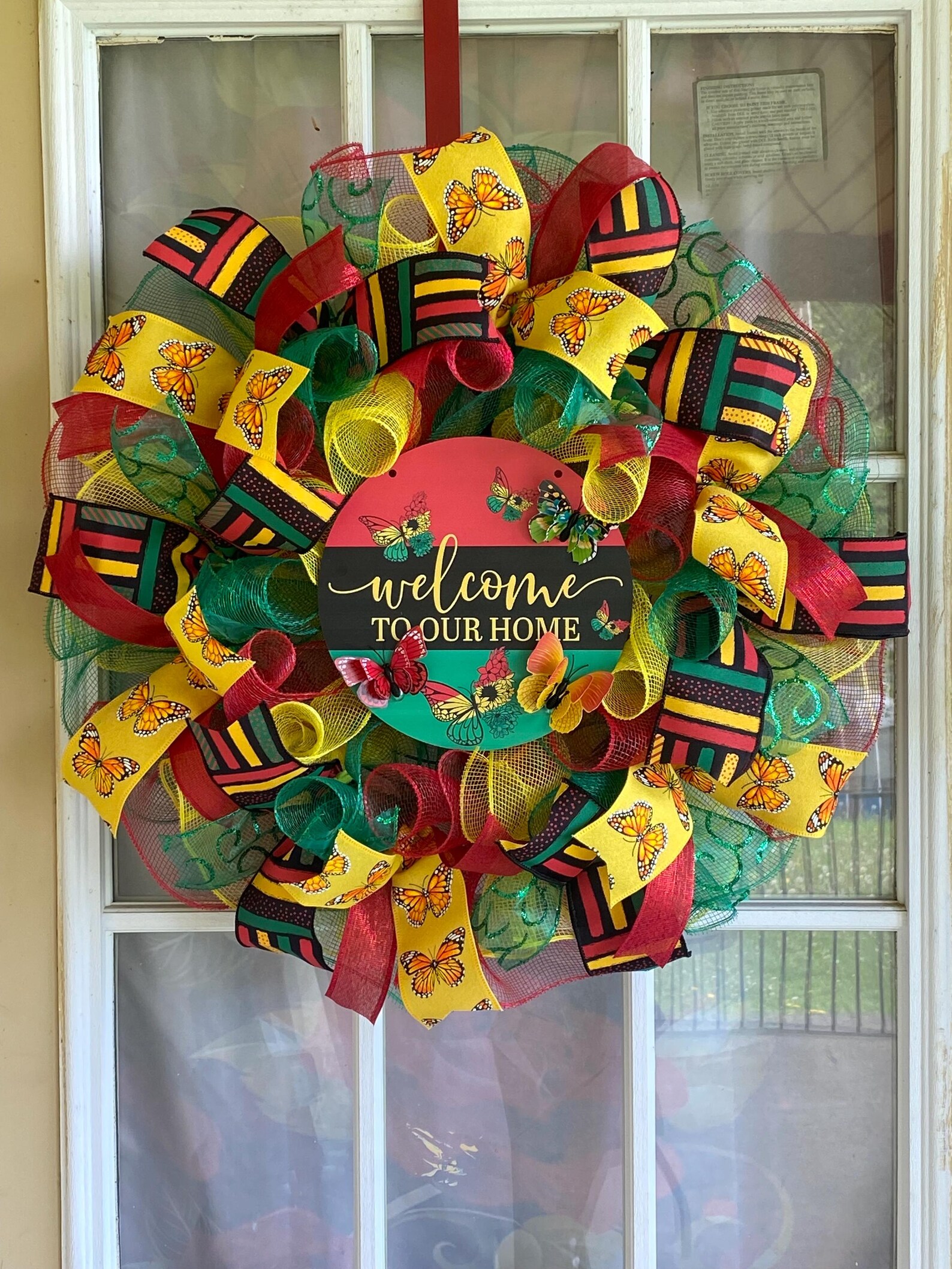 Juneteenth Wreath Kit – Butterfly Welcome Sign & 4 Wired Ribbons (3 ...