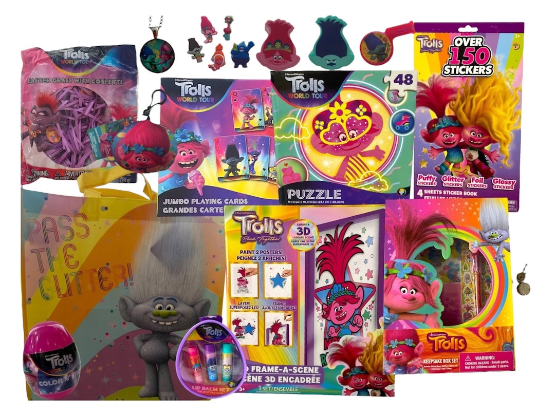 Deluxe Trolls Easter Basket Gift Set | Keepsake Box, Stickers, Lip Balm ...