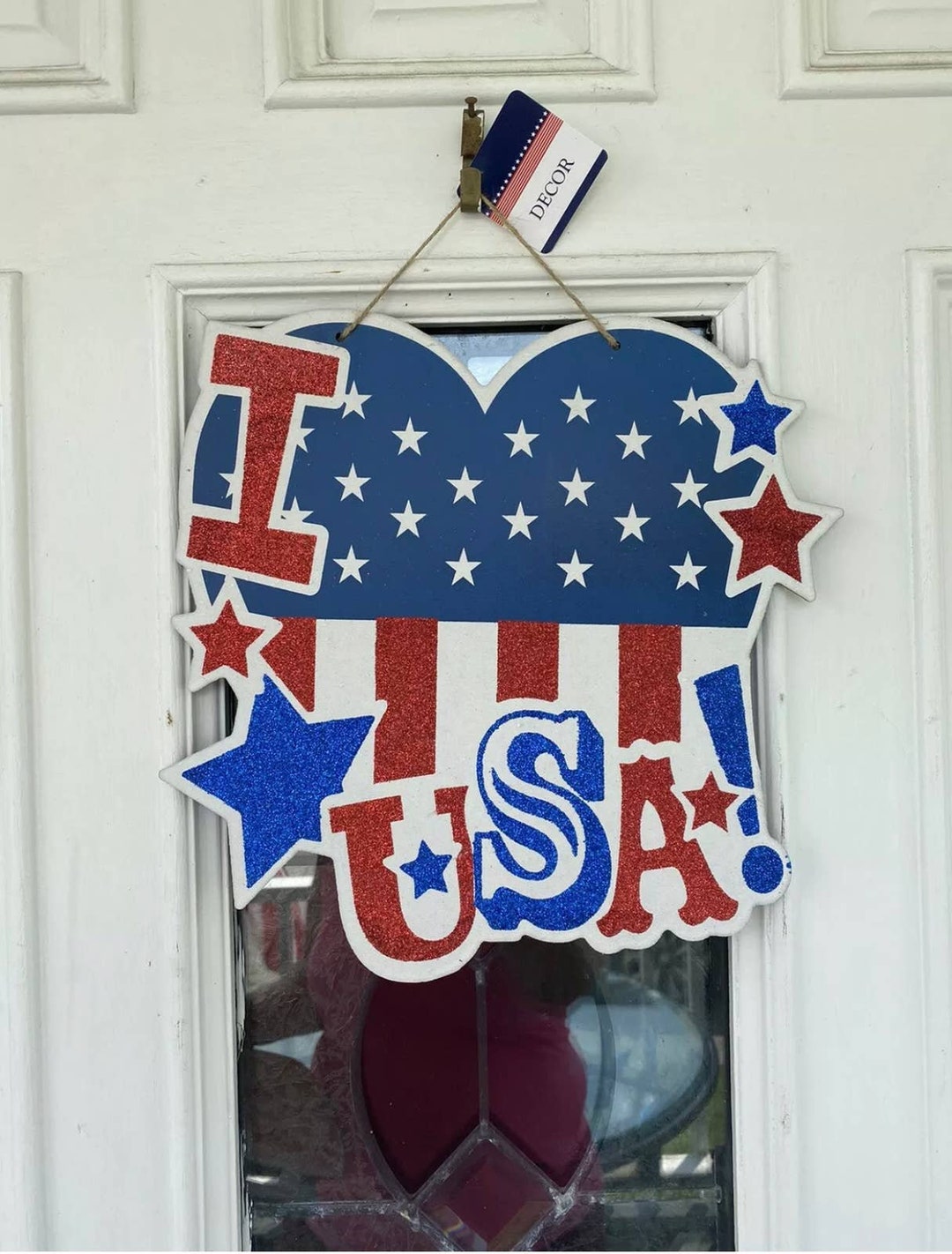 13” I Love the USA Heart Sign, Stars and Stripes Sign, Red White Blue ...