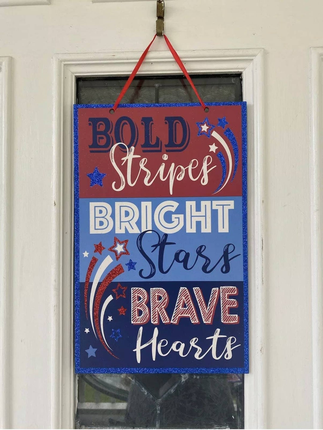 Bold Stripes Bright Stars Brave Hearts Red White Blue Patriotic Wreath ...