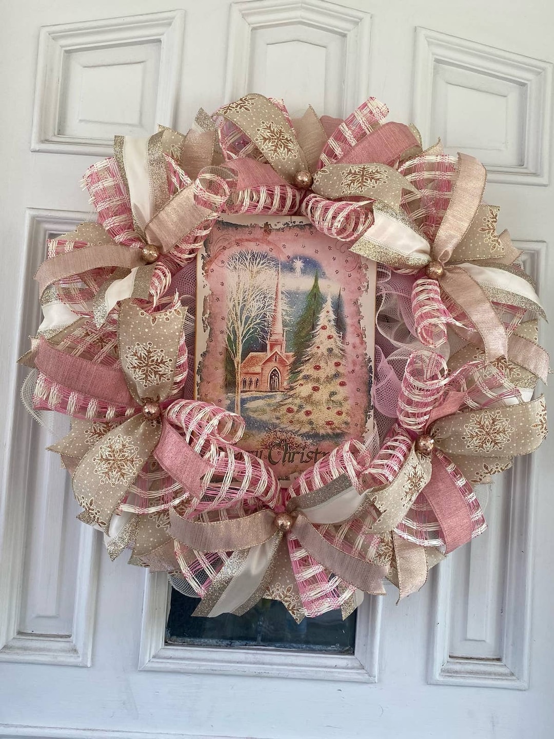 Pink Rose Gold Church Nativity Manger Religious Deco Mesh Ribbon ...