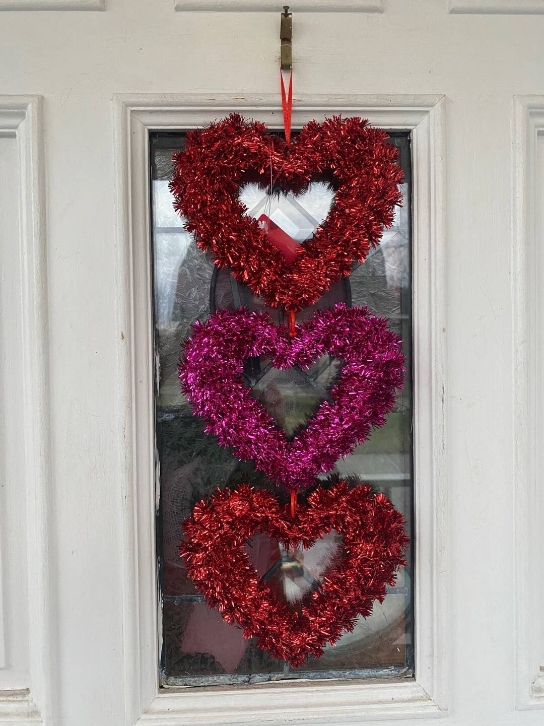 18” Magenta Pink Tinsel Heart Valentines Day Wreath, Heart Door Hanger ...