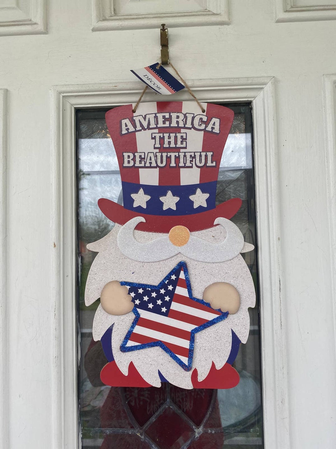 America the Beautiful Patriotic Wreath Sign, Wood Wall Hanging, Front ...