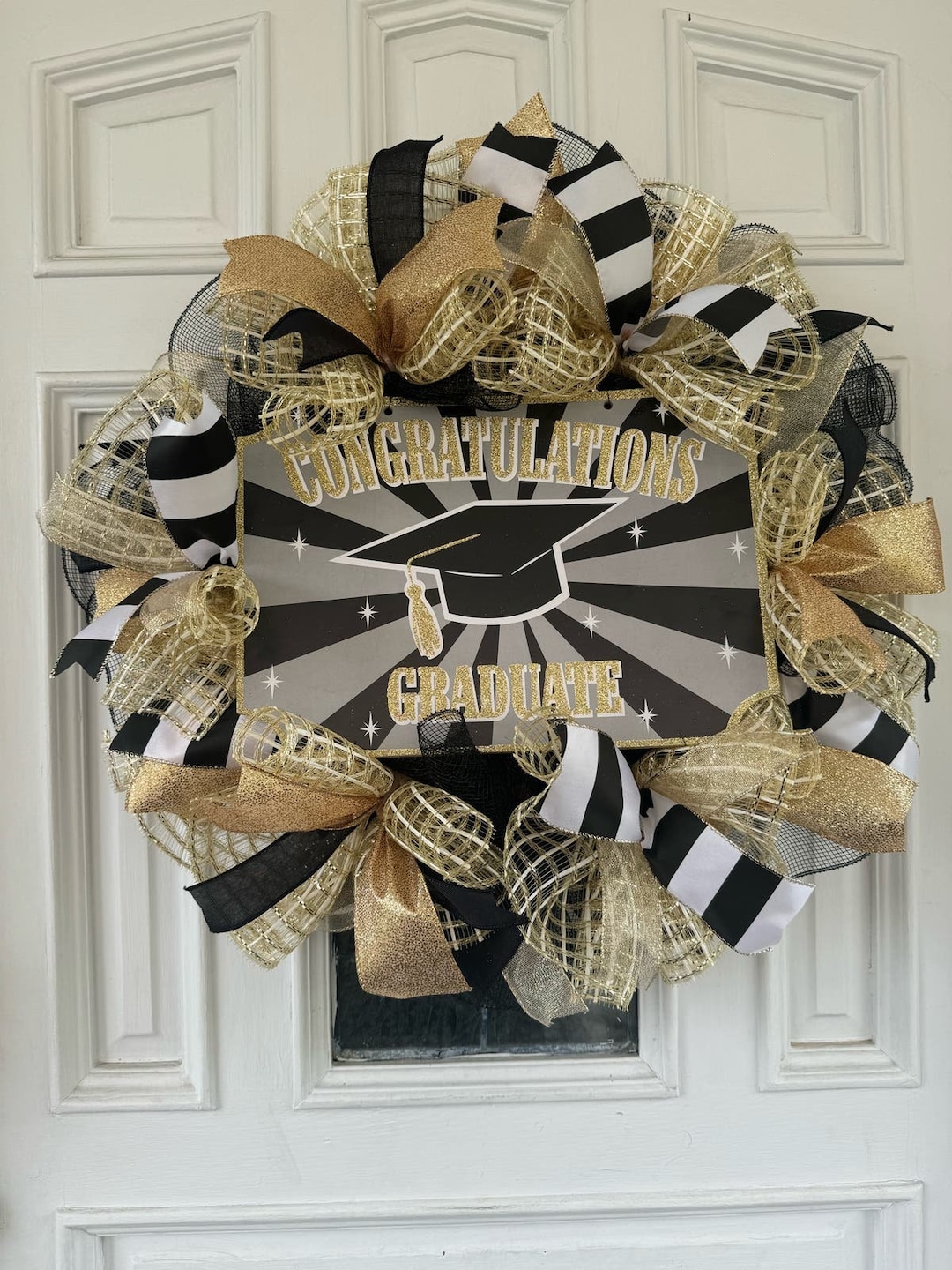Congratulations Graduate Wreath | Black Gold Graduation Decor | Class ...