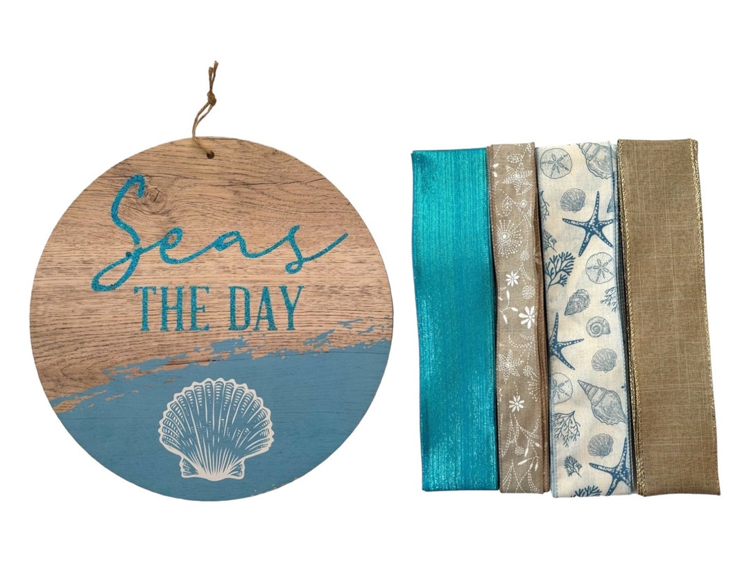 Seas the Day Beach Sign & Ribbon Bundle Set, DIY Beach Wreath Supply ...