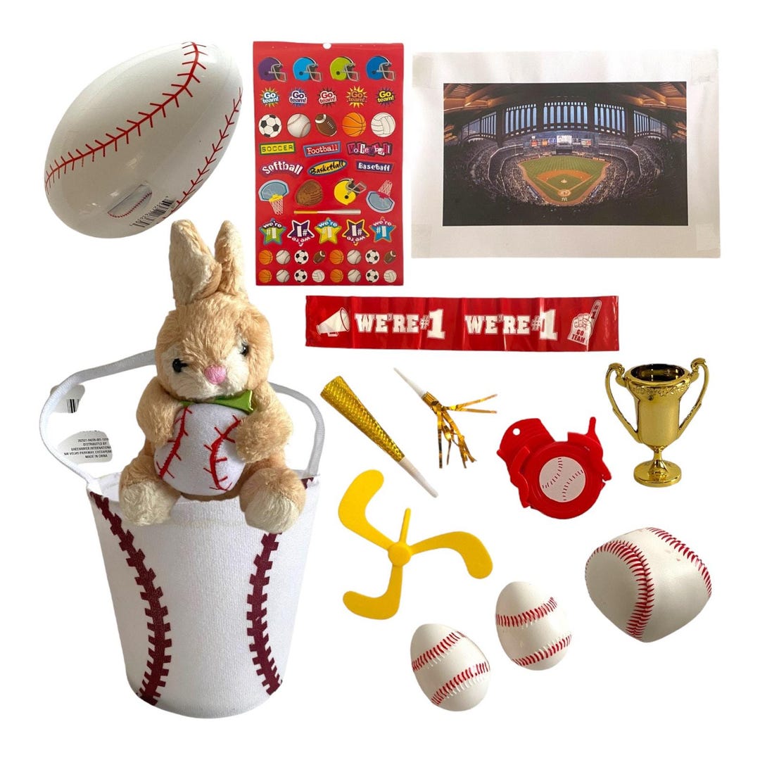 Baseball-themed Gift Set - Easter Basket With Plush Bunny & Fun ...