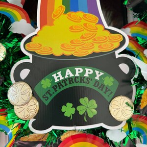 Luck of the Irish Rainbow Pot of Gold Saint Patricks Day Tinsel Wreath ...
