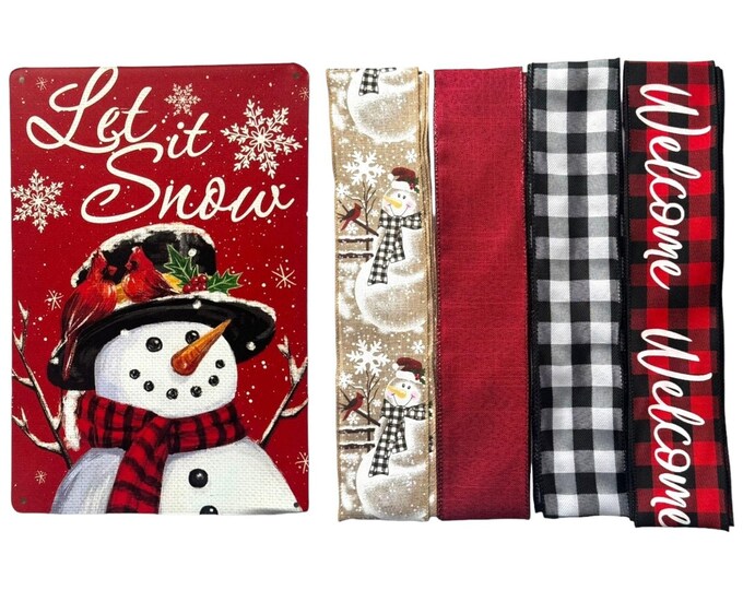 Let It Snow Snowman Wreath Kit | Winter Sign and Ribbon Bundle ...