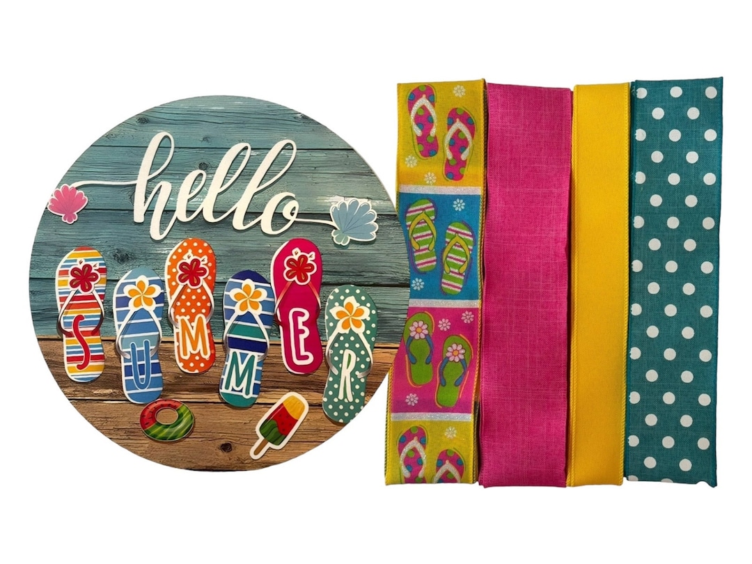 Hello Summer Flip-flop Sign & Ribbon Bundle Wreath Kit - DIY Craft ...