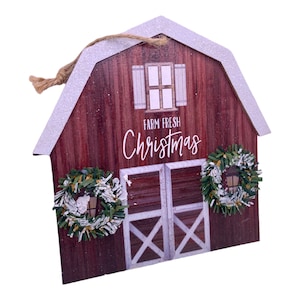 Wood Farm Fresh Christmas Barn Sign Wall Art Wreath Attachment Country ...
