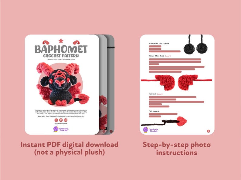 Baphomet Amigurumi Crochet Pattern – PDF Tutorial, Gothic Occult Plush ...