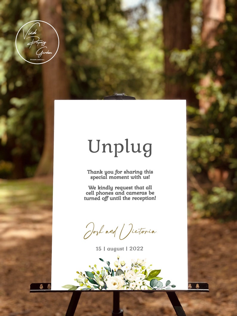 Printable Wedding Unplug Sign Template, No Phone Camera Signage, DIY ...