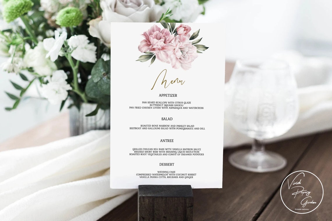 Rory Wedding Menu Template. 5x7” Menu and 4x9” Menu Template - Etsy