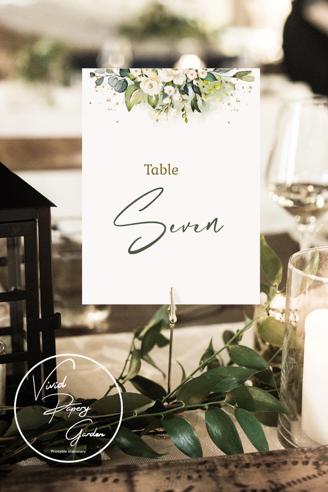 White Roses Table Number Sign Template. Printable Summer Wedding Table ...