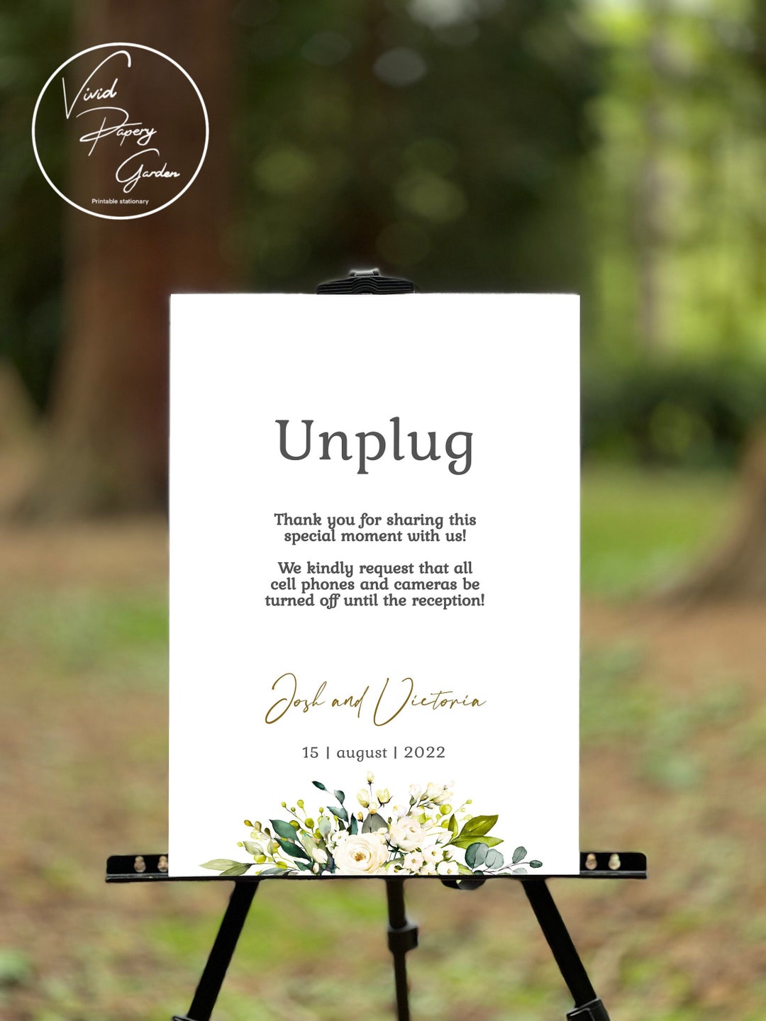 Printable Wedding Unplug Sign Template, No Phone Camera Signage, DIY ...