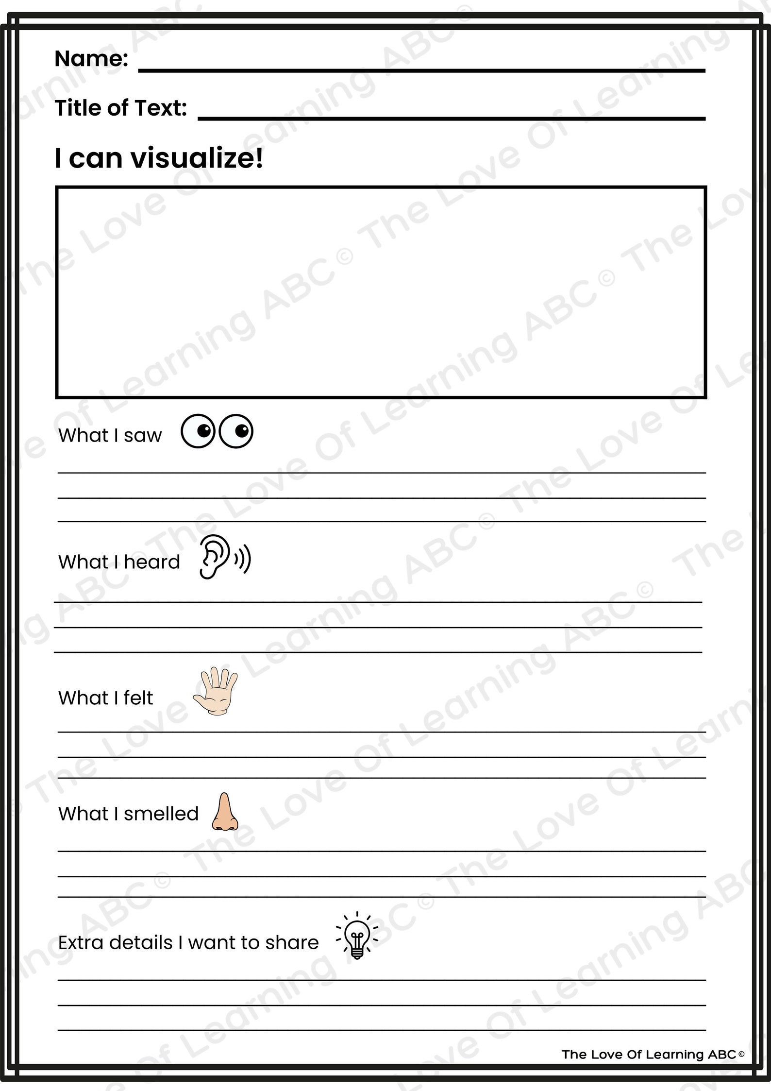 Visualizing Graphic Organizer for Classroom Activity Worksheet Handout ...