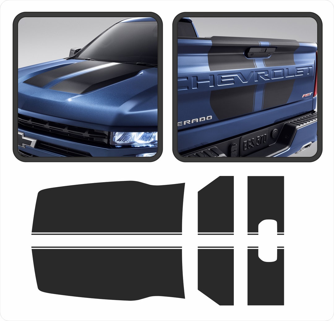 Silverado Hood & Tailgate Vinyl Decal Kit: Chevy Truck Graphics (2019 ...