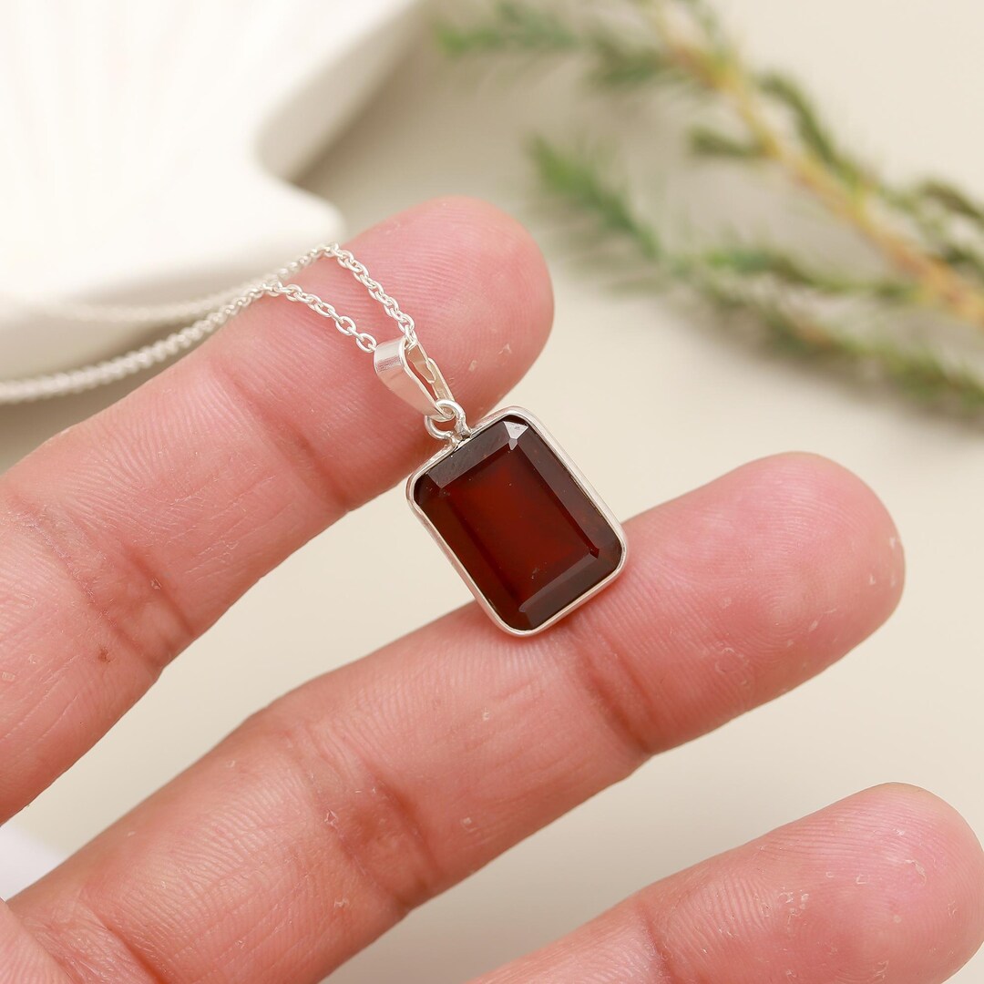 Natural Garnet Rectangle Pendant, Red Garnet Octagon, 925 Silver ...