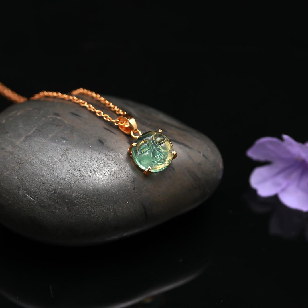 Celestial Glow Fluorite Moon Face Pendant, Moon Goddess 925 Silver ...