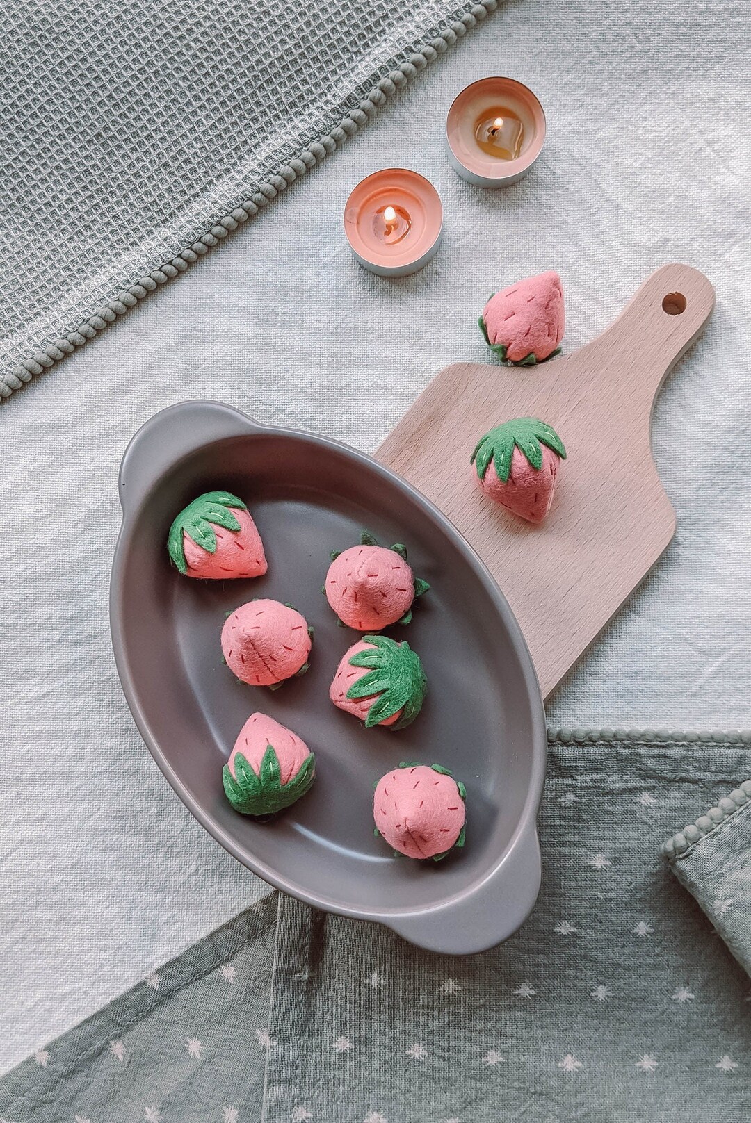 Felt Pink Strawberry, Pretend Play Breakfast Food, Toy Kitchen Foods ...