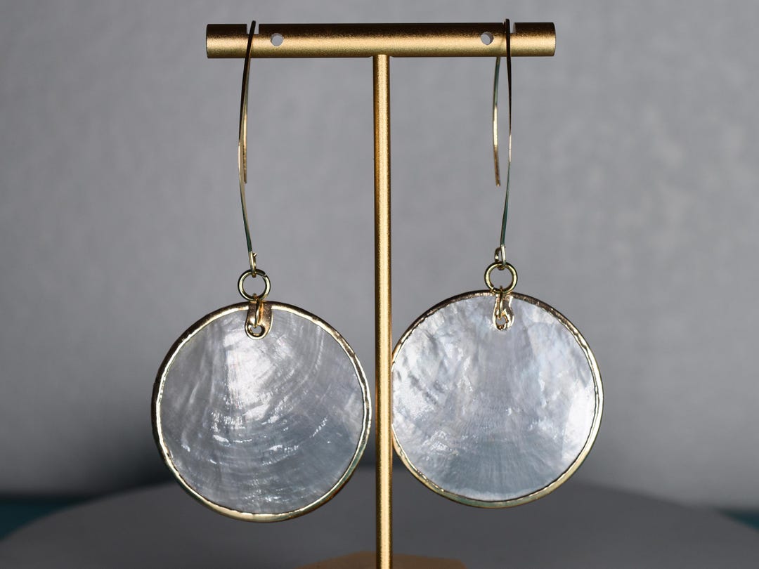 Semi Sheer Capiz Shell Disk Statement Earrings Shell Dangle Earrings ...