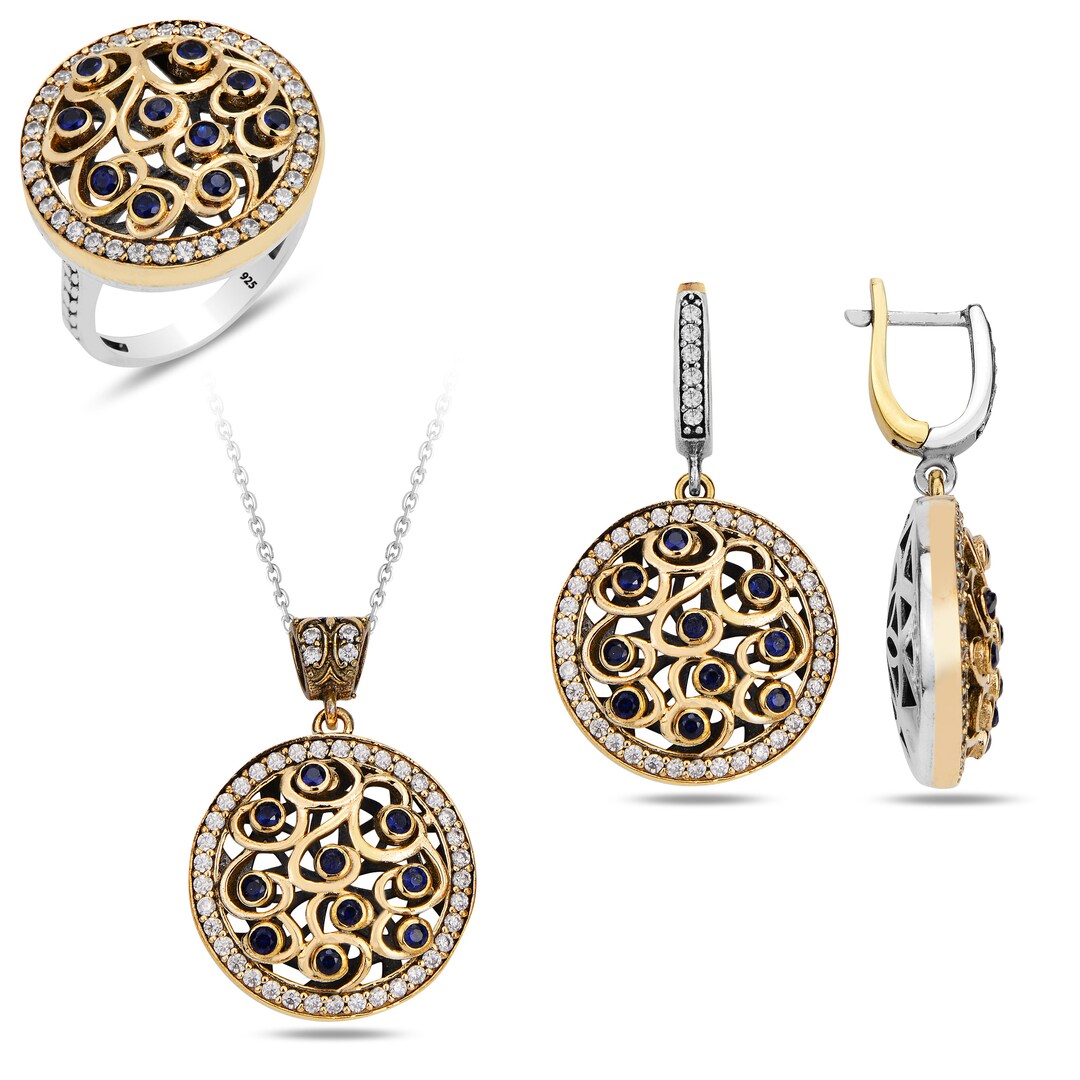 Exquisite 925k Ottoman-style Sapphire Jewelry Set Daily Wear Unique ...