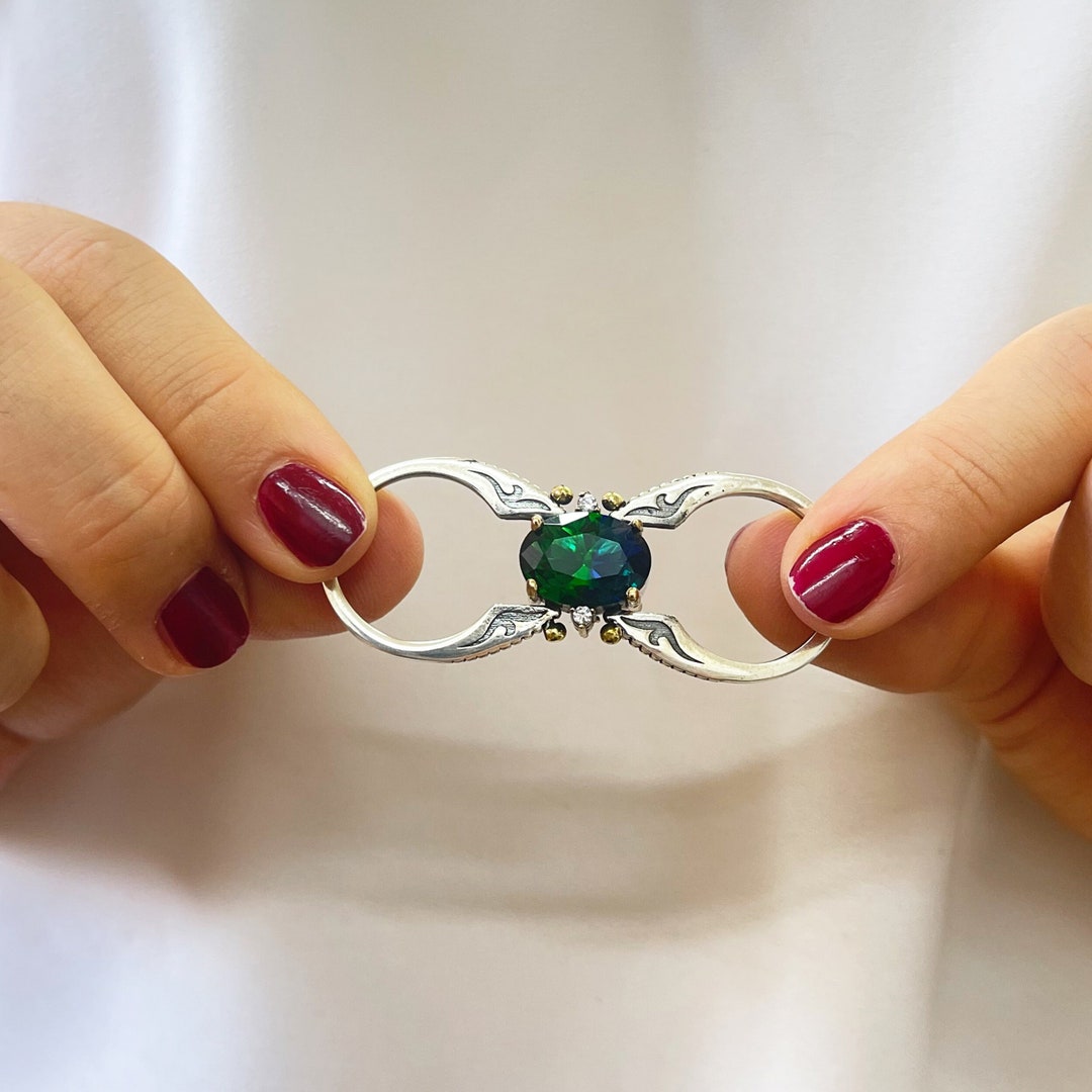 Double Sided Emerald and White Stone Silver Ring, Reversible Ottoman ...